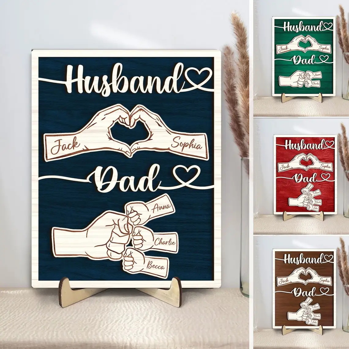 Personalized Dad Wooden Plaque, Custom Kid's Name Wooden Sign, Fist ...