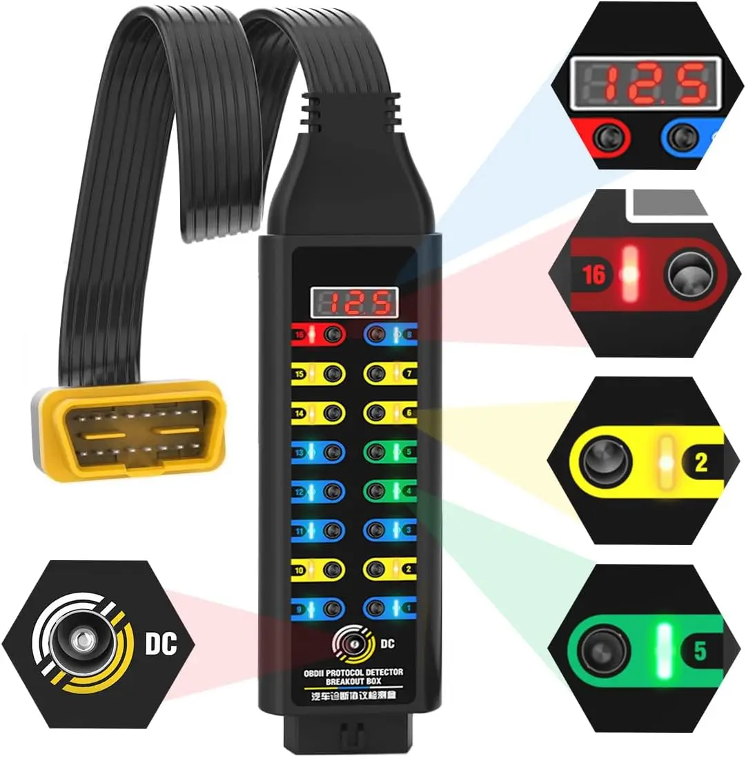 OBD2 Breakout Box with LCD & LED, 16-Pin CAN Diagnostic Tool for ECU ...