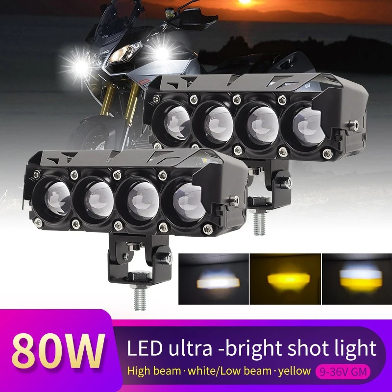 V4-Dual-Color-4-Lens-Lights-Motorcycle-Spotlights-Led-Headlights-Four ...