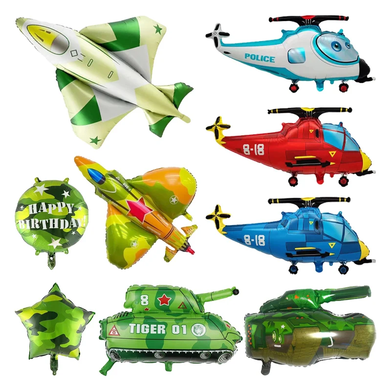 Cartoon Helicopter Combat Aircraft Tank Foil Balloons Kids Birthday ...