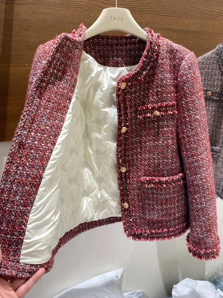 Woven-Woolen-Down-Gray-Red-Coat-Fragrant-Wind-Women-s-Winter-Luxury ...