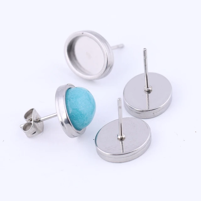 Round Natural Stone Decor Stud Earrings Luxury Minimalist, 45% OFF