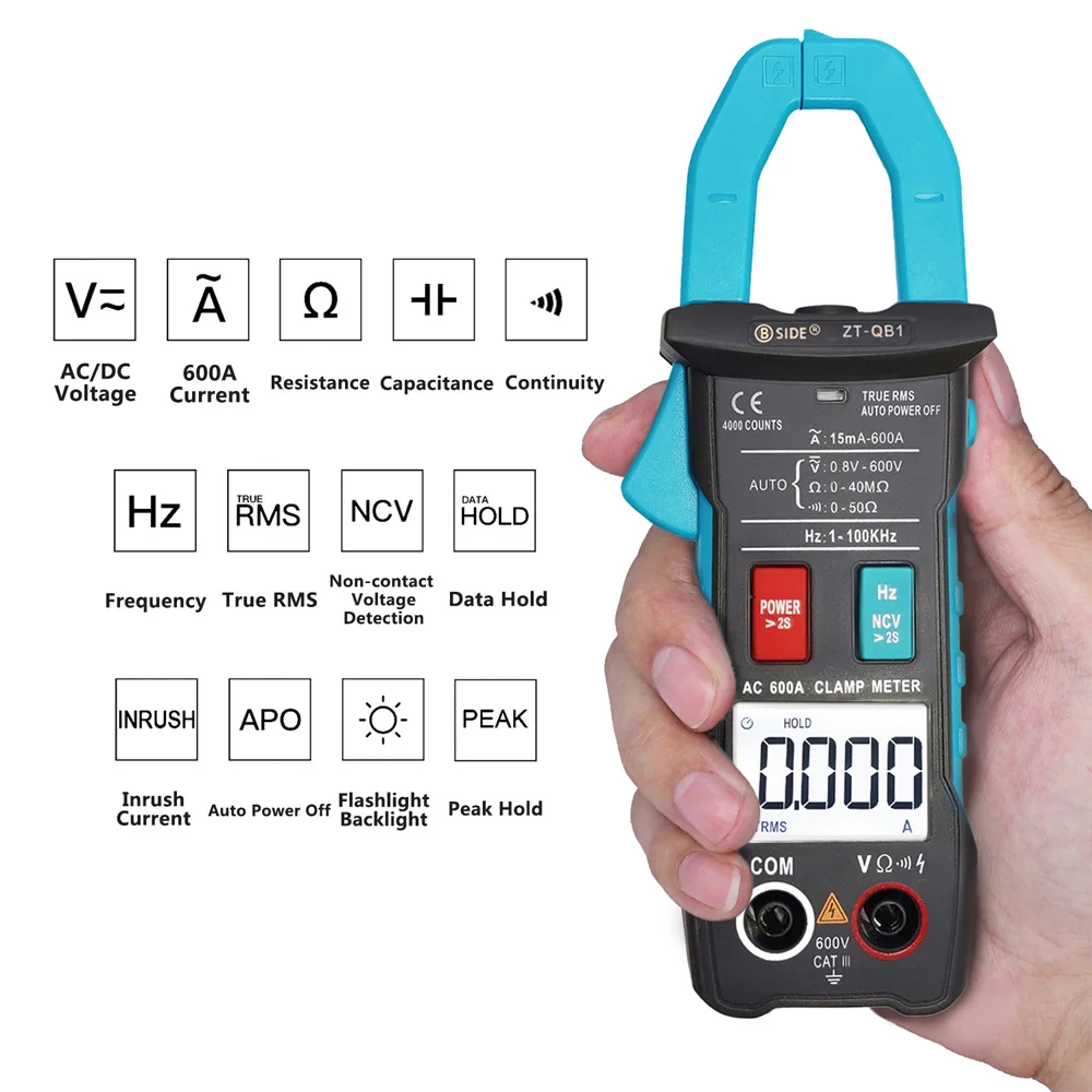 BSIDE-ZT-QB1-Digital-Clamp-Meter-Multimeter-600A-Current-True-RMS-Smart ...