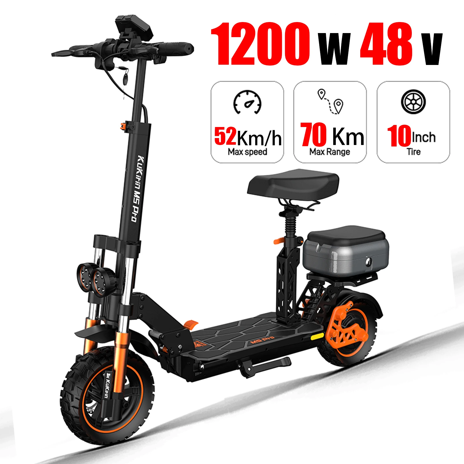 KuKirin M5 Pro Electric Scooter 1200W Motor 52Km/h Max Speed 48V 20Ah ...