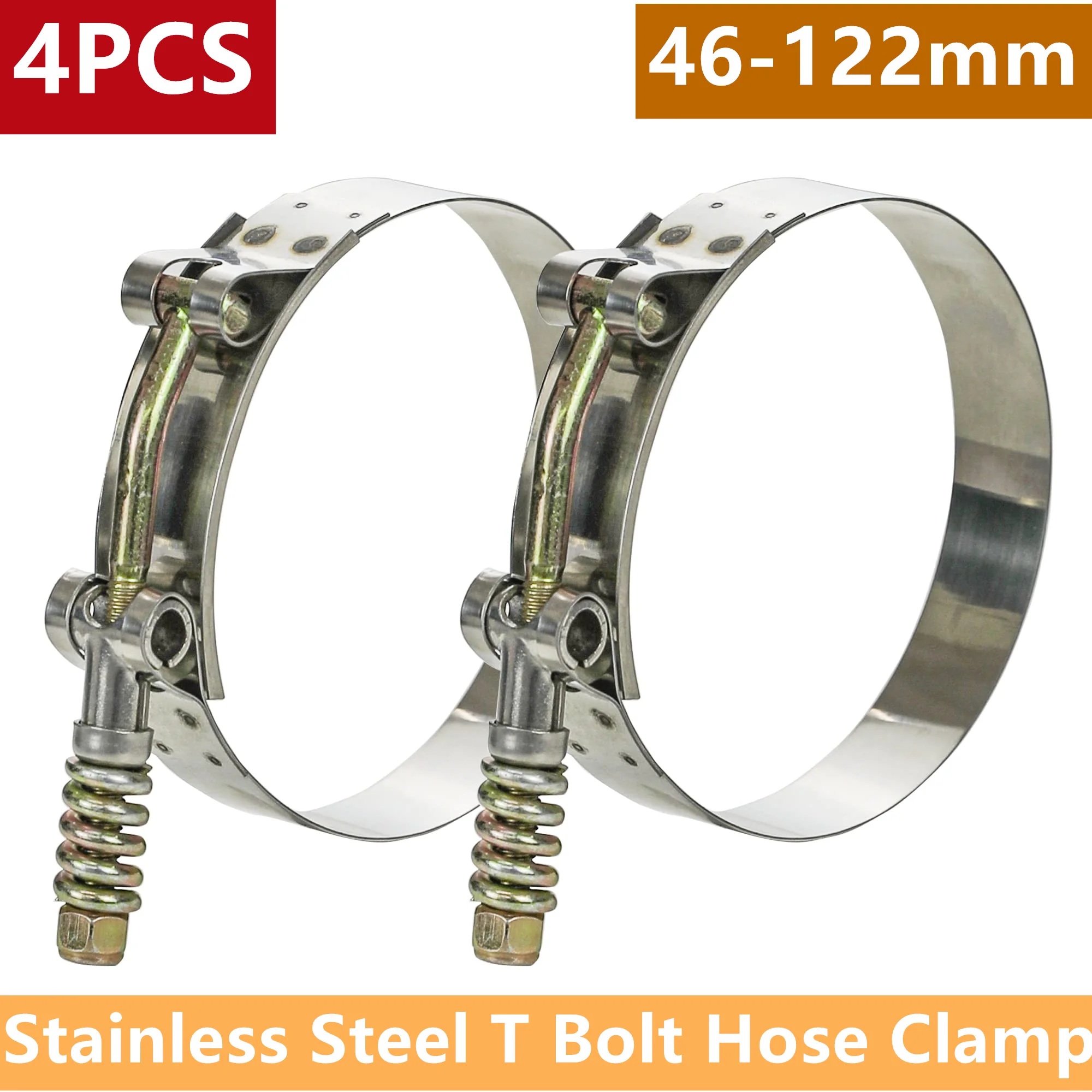4PCS T-Bolt Hose Clamps Stainless Steel Pipe Clamp with Spring Turbo ...