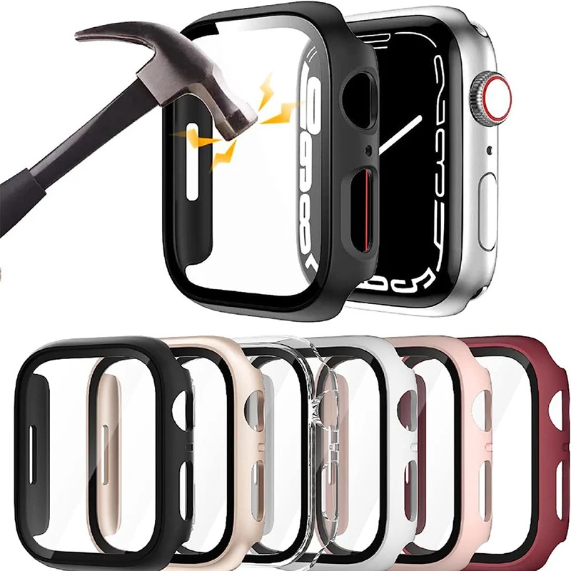 Glass-Cover-For-Apple-Watch-case-9-8-7-6-SE-5-iWatch-Accessorie-Screen ...