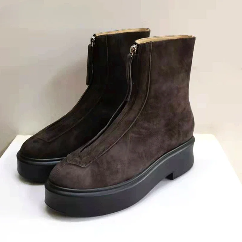 Autumn-Winter-Thick-Sole-Knight-Boots-Women-Front-Zipper-Real-Leather ...