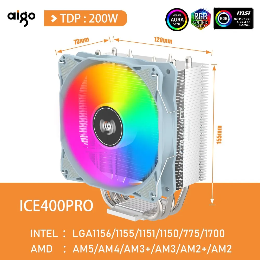 Aigo-ARGB-CPU-Cooler-4-Heat-Pipes-4-pinos-PWM-120mm-Ventilador-de ...