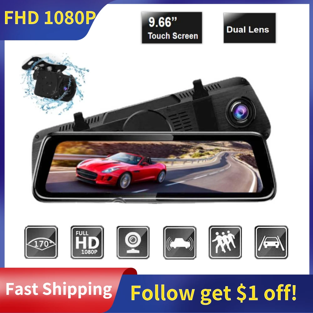 10-Inch-Dash-Cam-1080P-Car-DVR-2-Black-Box-Driving-Recorder-Rear-View ...