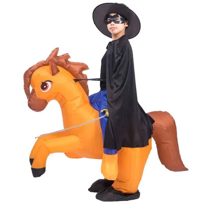 Boys Hero Knight Zorro Riding Horse Inflatable Costume Child Kids ...