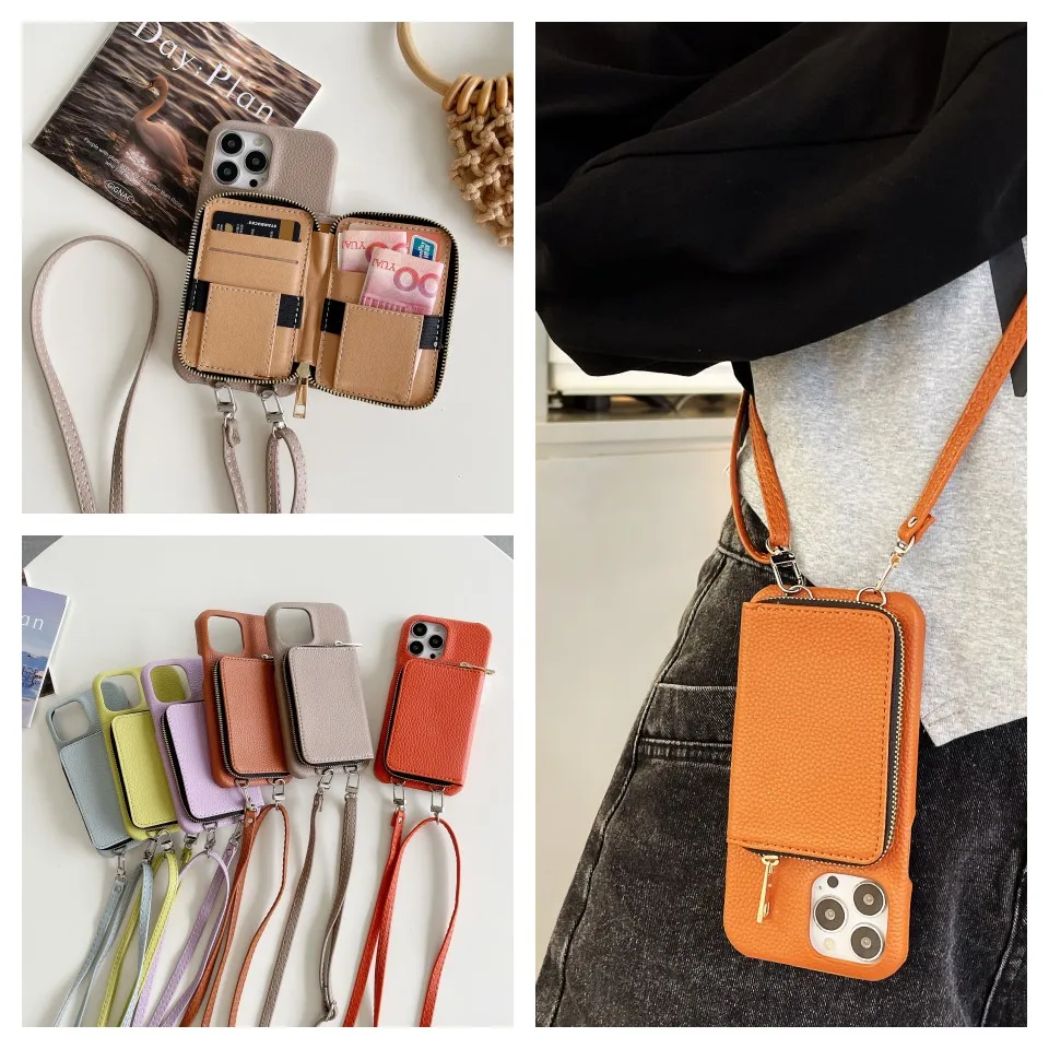 Crossbody-Shoulder-Strap-Zipper-Wallet-Leather-Case-For-iPhone-15-14-13 ...