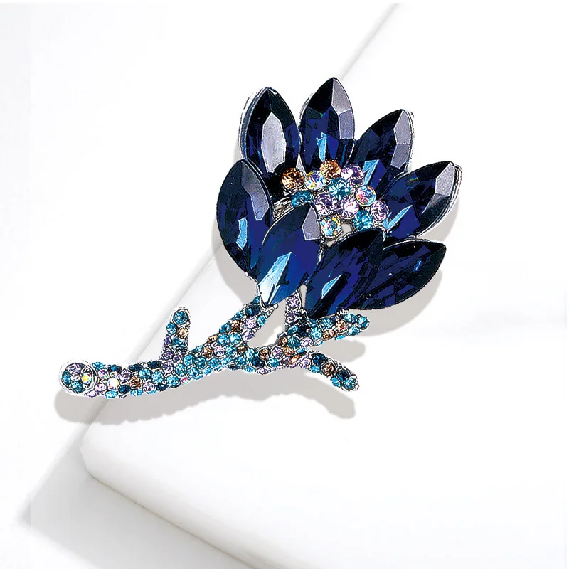 Luxury-Blue-Crystal-Flower-Brooches-For-Women-Elegant-Charming ...