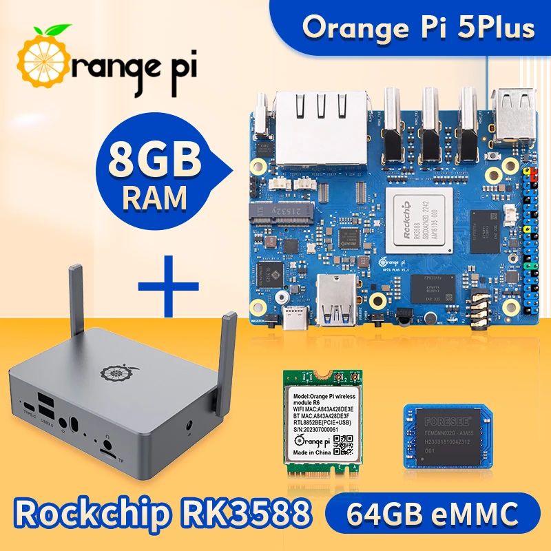 Orange-Pi-5-Plus-8GB-Ram-64GB-Emmc-R6-WIFI-Module-Case-Development ...