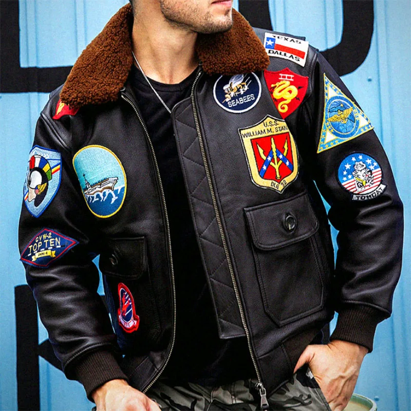 Top-Gun-Chaqueta-de-piel-de-vaca-100-aut-ntica-para-hombre-y-mujer ...