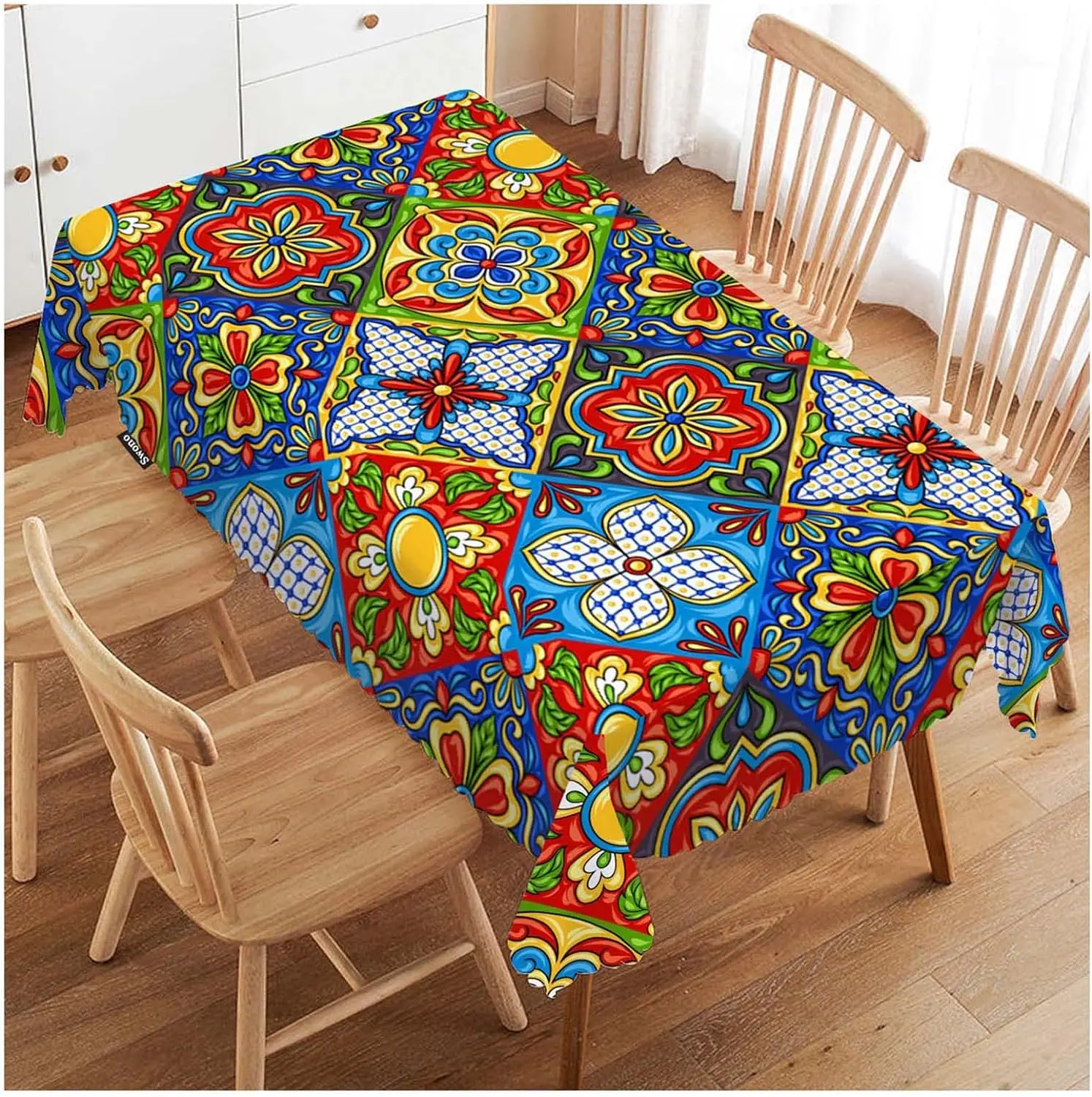Mexican Ethnic Patchwork Mandala Waterproof Tablecloth Kitchen Table ...