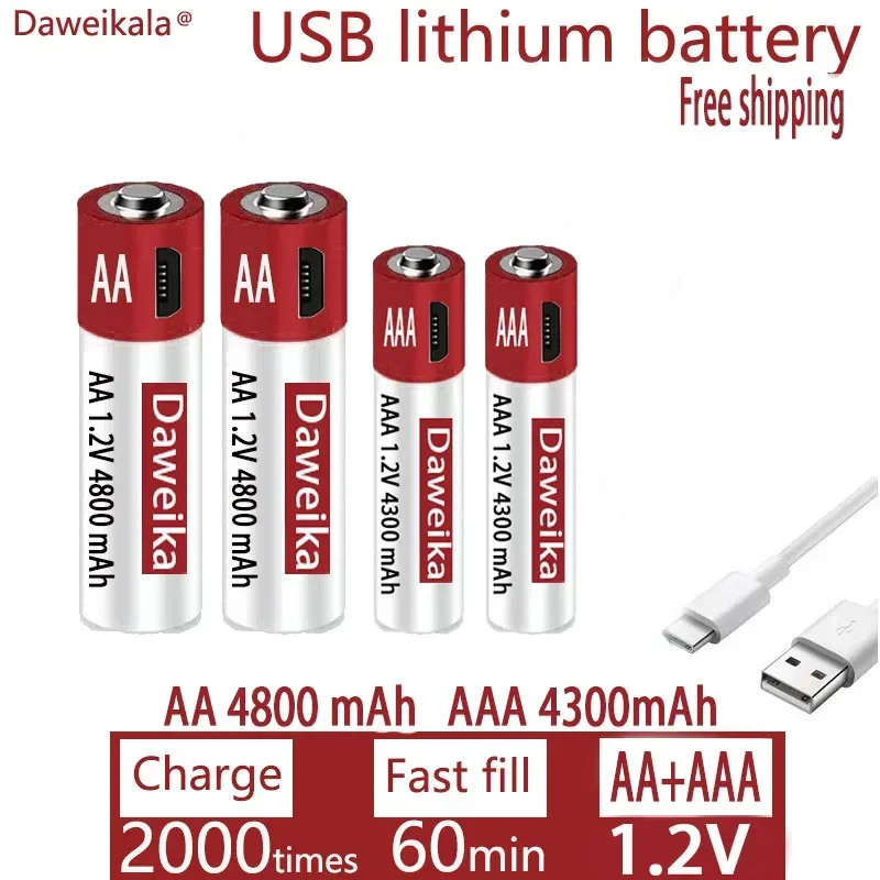 AA-AAA-USB-charging-1-2V-AA-4800mAh-rechargeable-lithium-battery-remote ...