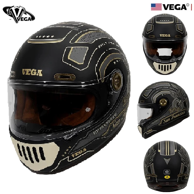 USA VEGA Fiberglass Motorcycle Helmet Retro Full Face Off Road Racing ...