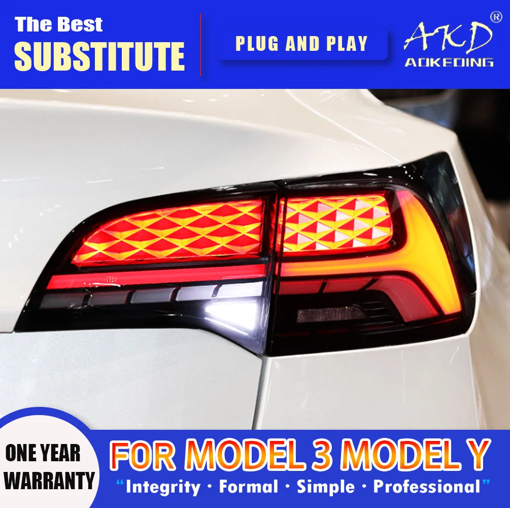 AKD Tail Lamp Tesla Model 3 LED Tail Light Model3 Model Y Rear Fog ...
