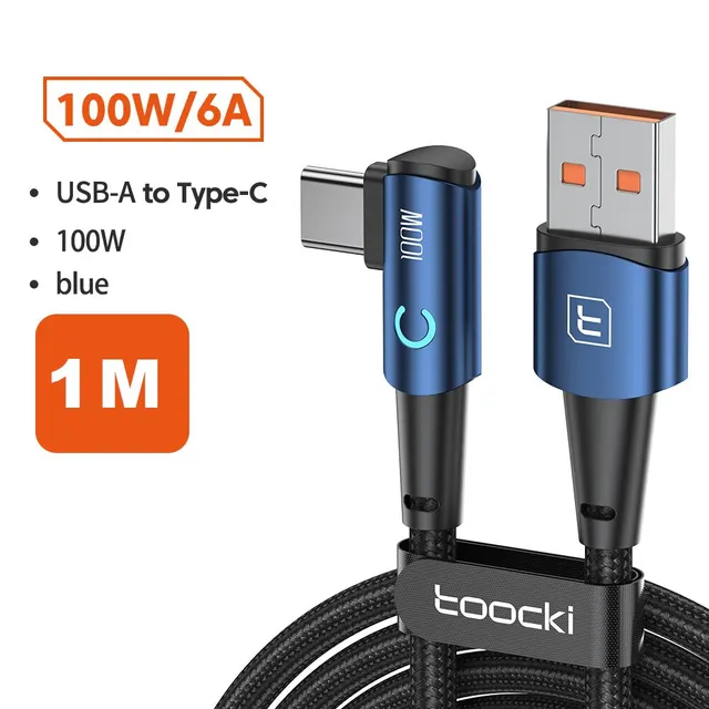 Toocki 6A USB C Cable 90 Degree For OPPO 100W Fast Charging Cord For ...