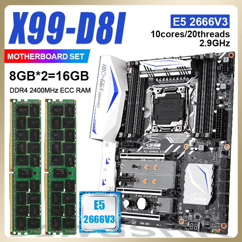 JINGSHA Conjunto de placa base X99 D8I LGA 2011 V3, con procesador Xeon E5 2666 V3 y 16GB ...