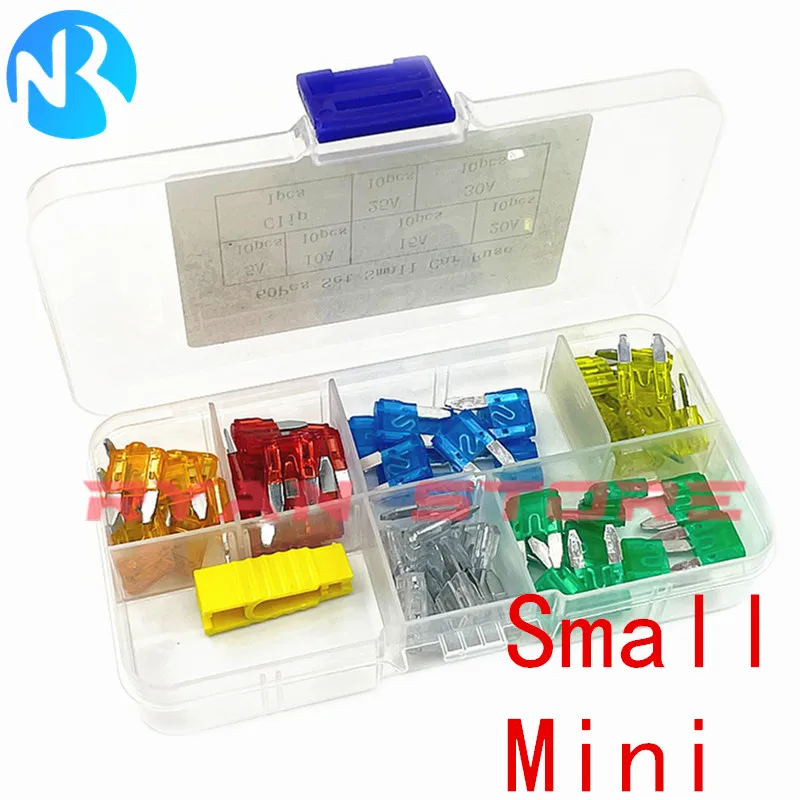 60PCS Box Small Mini 32V Car Fuse Kit Fuses Automatic Truck Blade The ...