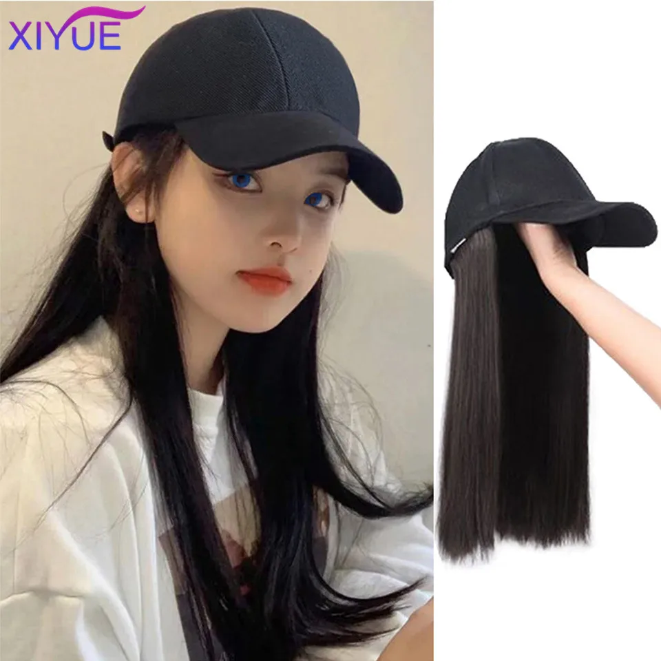 XIYUE-Long-Straight-Synthetic-Wig-Baseball-Cap-Hair-Extensions-Hat-Wigs ...