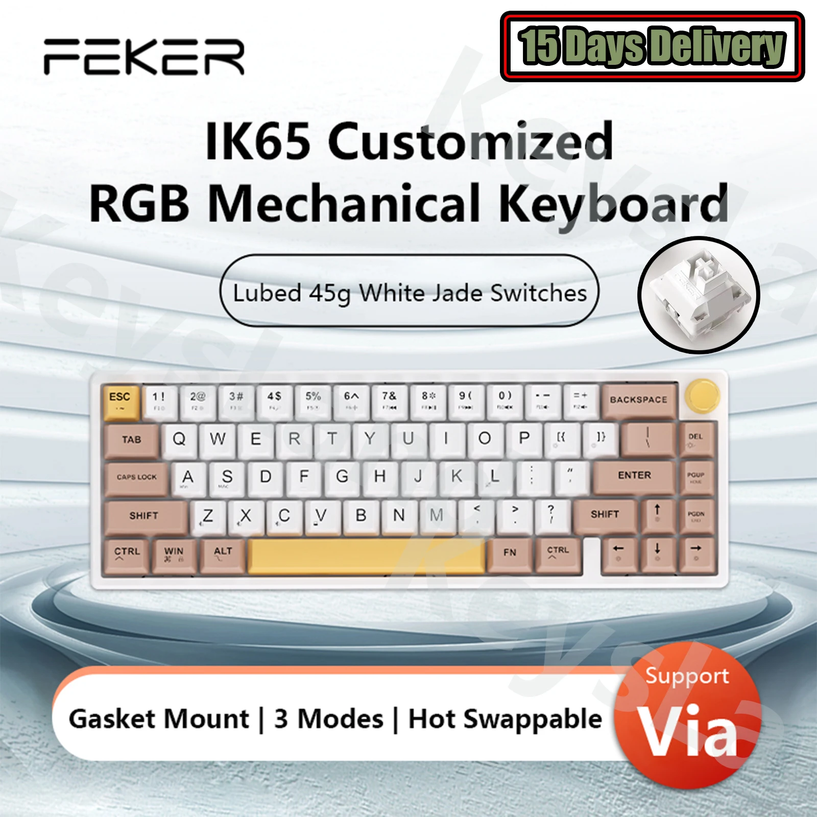 FEKER IK65 Mechanical Keyboard RGB 3 Modes Wireless Support Via 65% ...