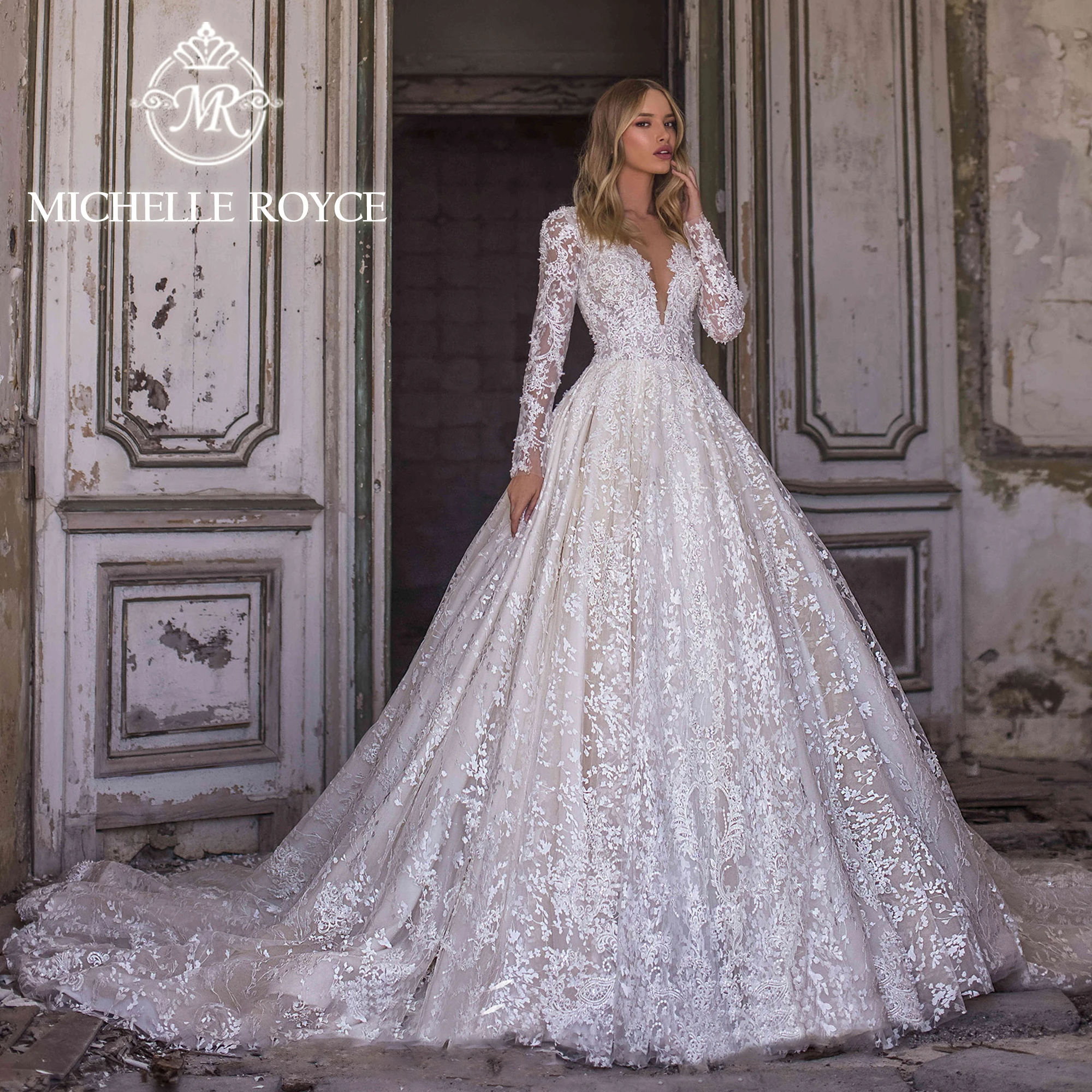 Michelle Royce Ball Gown Wedding Dress For Women Bride Long Sleeve V ...