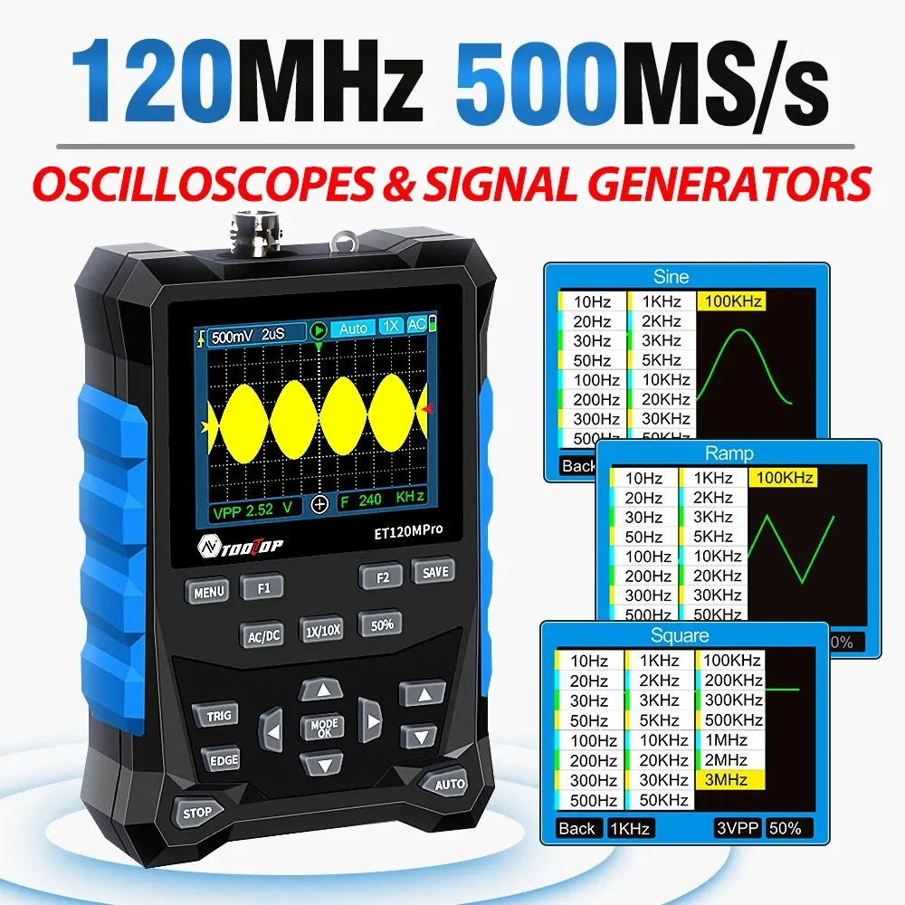 TOOLTOP-ET120MPro-Portable-120MHz-500MS-s-Digital-Oscilloscope-3MHz ...