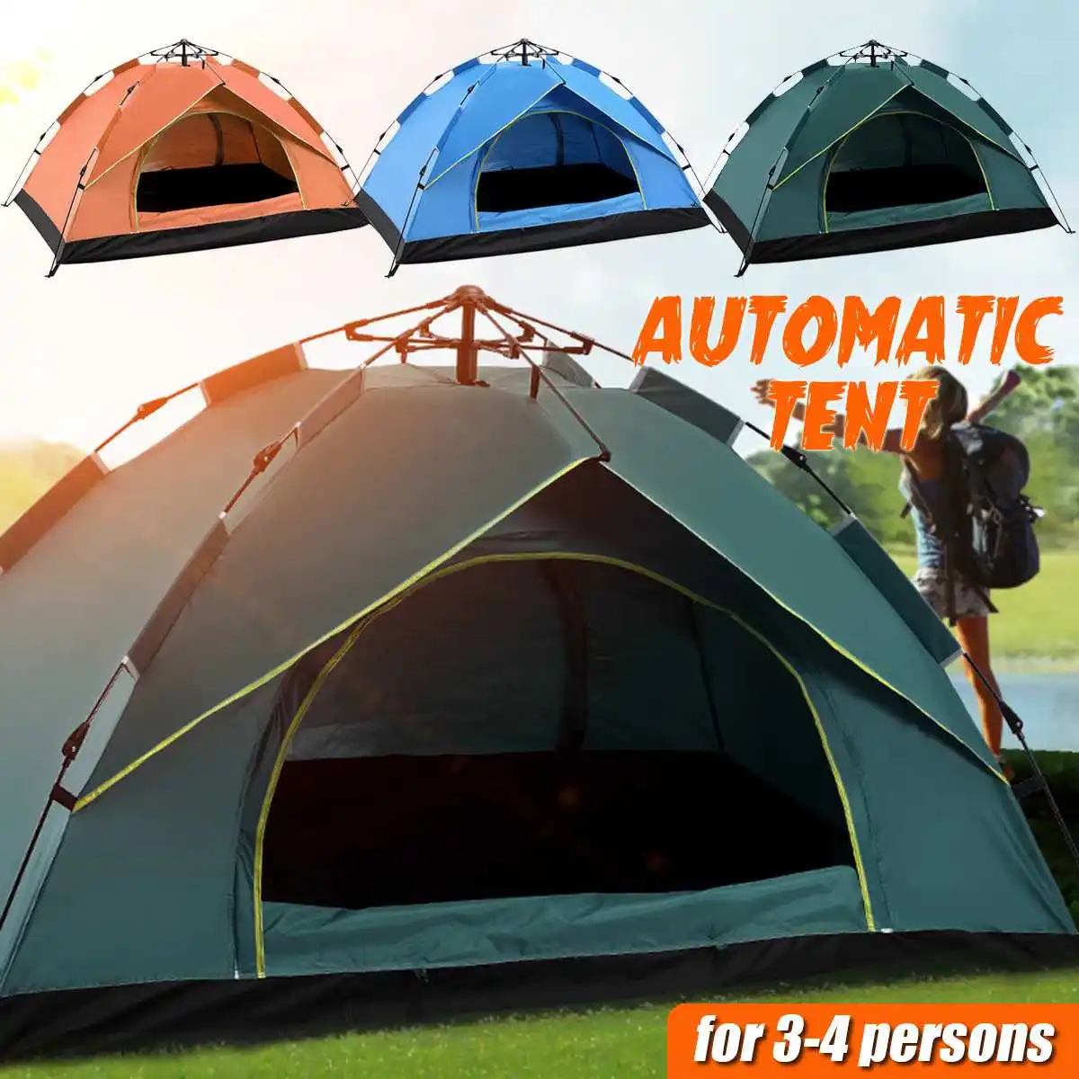 3-4 Person Outdoor Automatic Quick Open Tent Rainfly Waterproof Camping ...