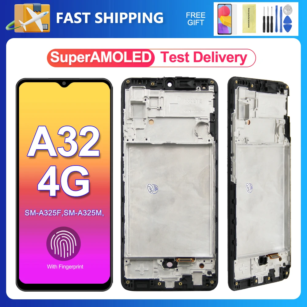AAA + 품질 AMOLED 디스플레이, 삼성 갤럭시 A32 4G LCD A325 A325F 디스플레이, 터치 스크린 디지타이저 ...