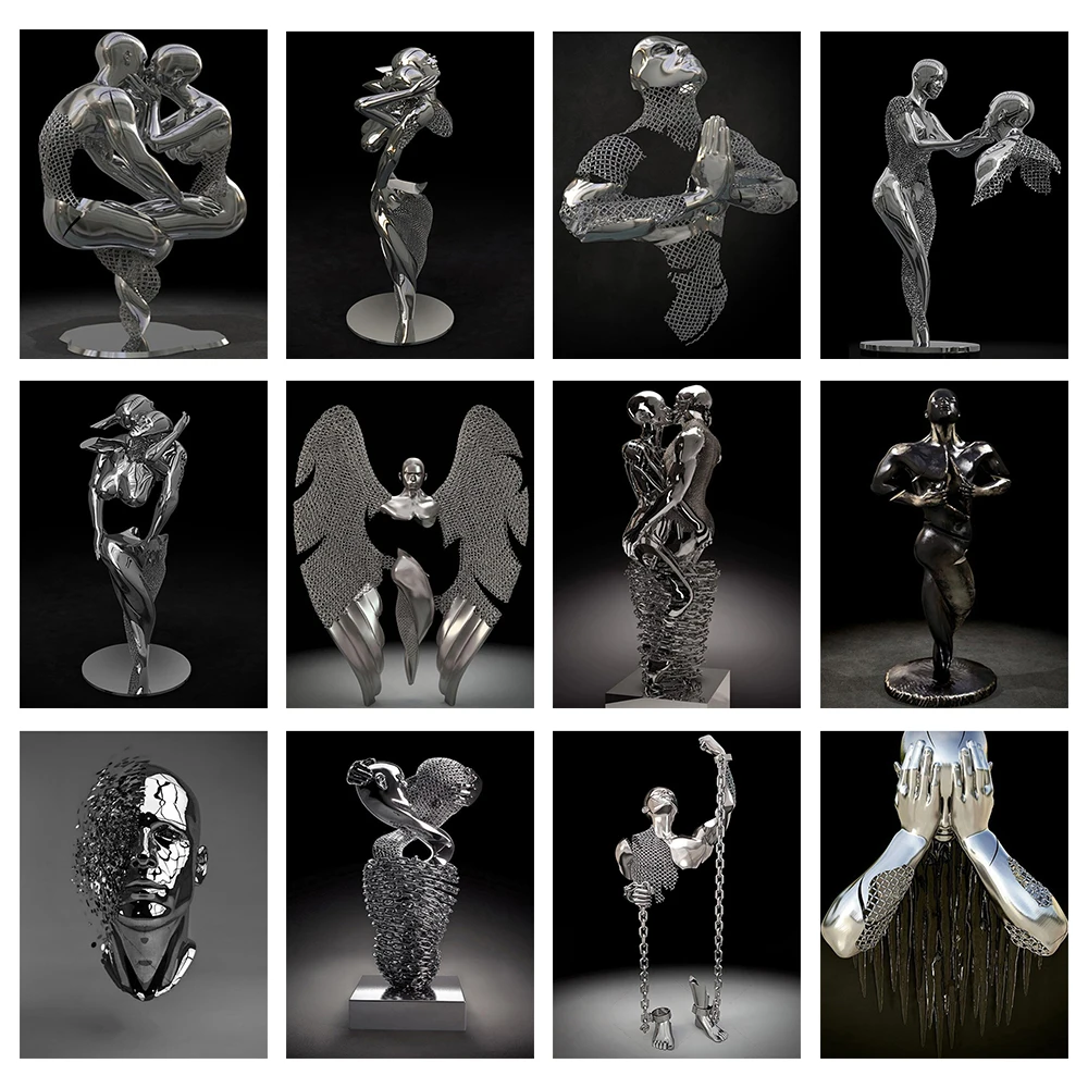 Abstract-Metal-Figure-Couple-Kissing-Hugging-Wall-Art-Poster-Print ...