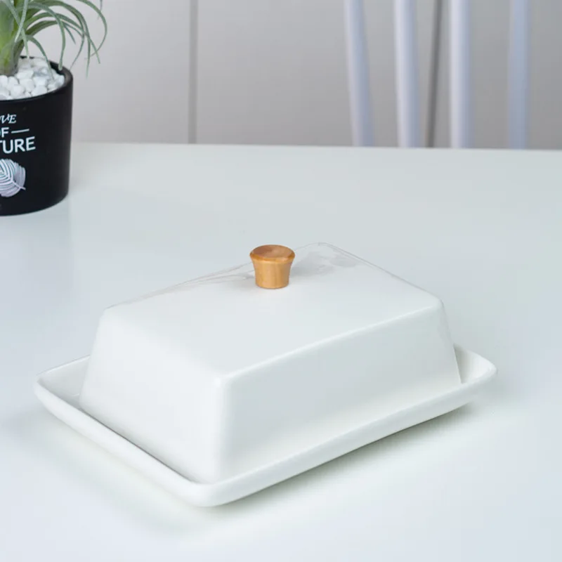 Ceramic-bamboo-wood-butter-dish-with-lid-cross-border-rectangular ...