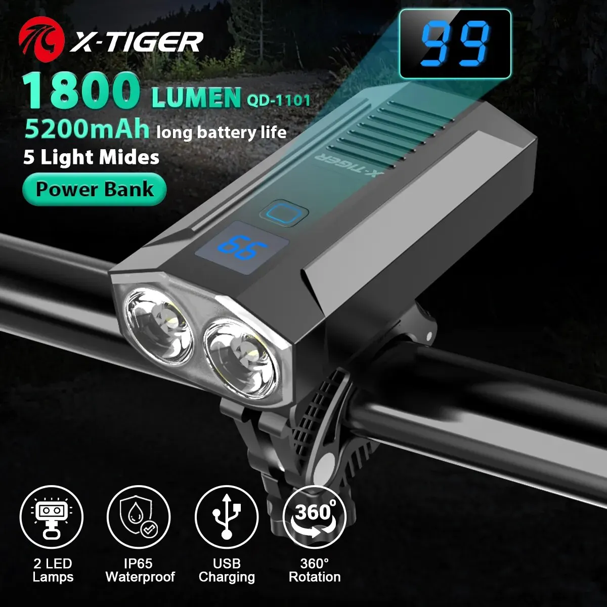 X-Tiger-Bike-Light-Headlight-Bicycle-Lamp-With-Power-Bank-Rechargeable ...