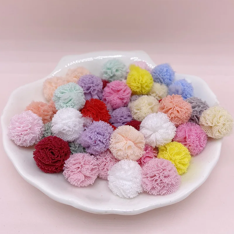 60-120Pcs 15mm Lace Ball DIY Gauze Elastic Flower Mini Pompom Craft ...