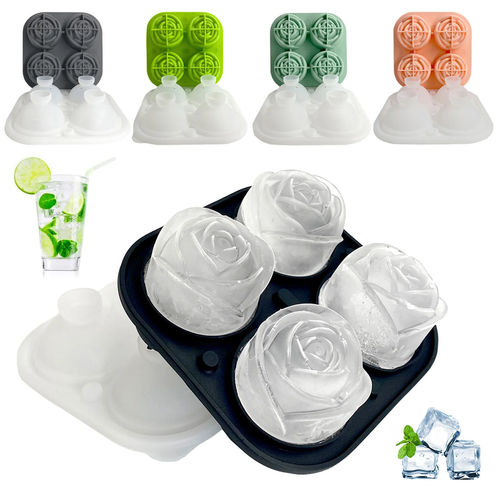 3D Rose Ice Molds, Large Ice Cube Trays, Make 4/9 Giant Cute Flower ...
