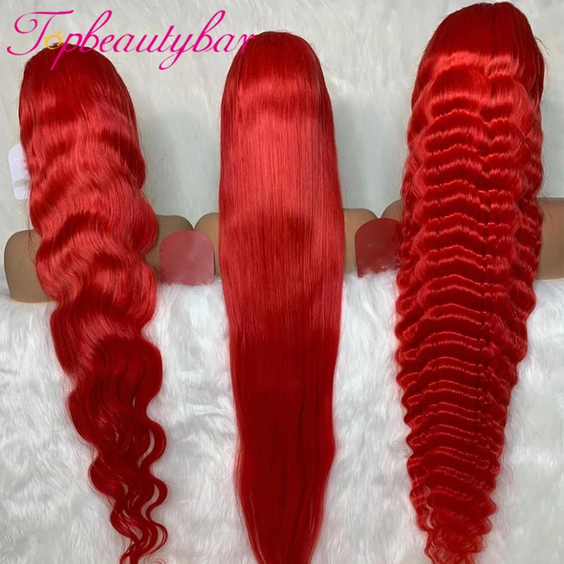Color Red Deep Wave Brazilian Human Hair Wigs 13x4 Lace Front Wig For ...