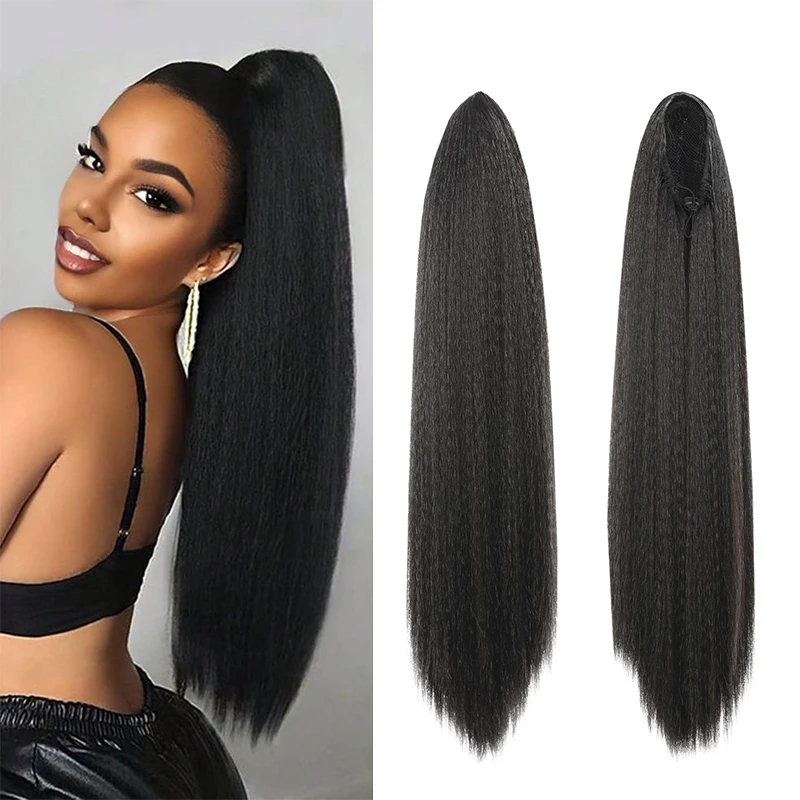 Kinky-Straight-Ponytail-Extension-Synthetic-Drawstring-Ponytail-for ...