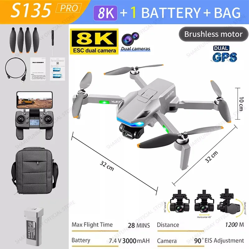 S135 MAX GPS Drone 4K Professional Dual HD Camera – 5 Star Drones