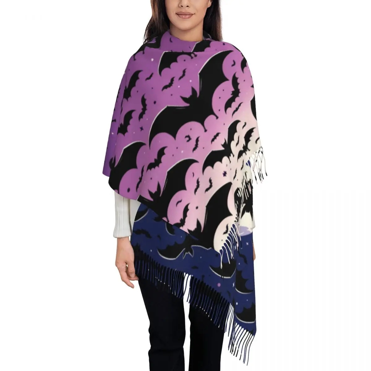 Custom Halloween Witch Gothic Vampire Bat Scarf Wrap for Women Long ...