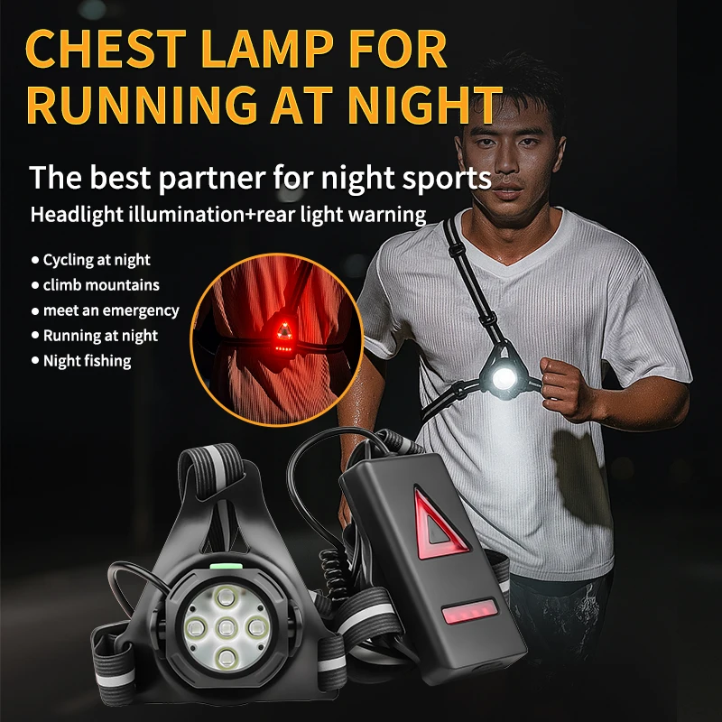 Biking Night Running Lights Chest Light with 90° Adjustable Beam Angle ...