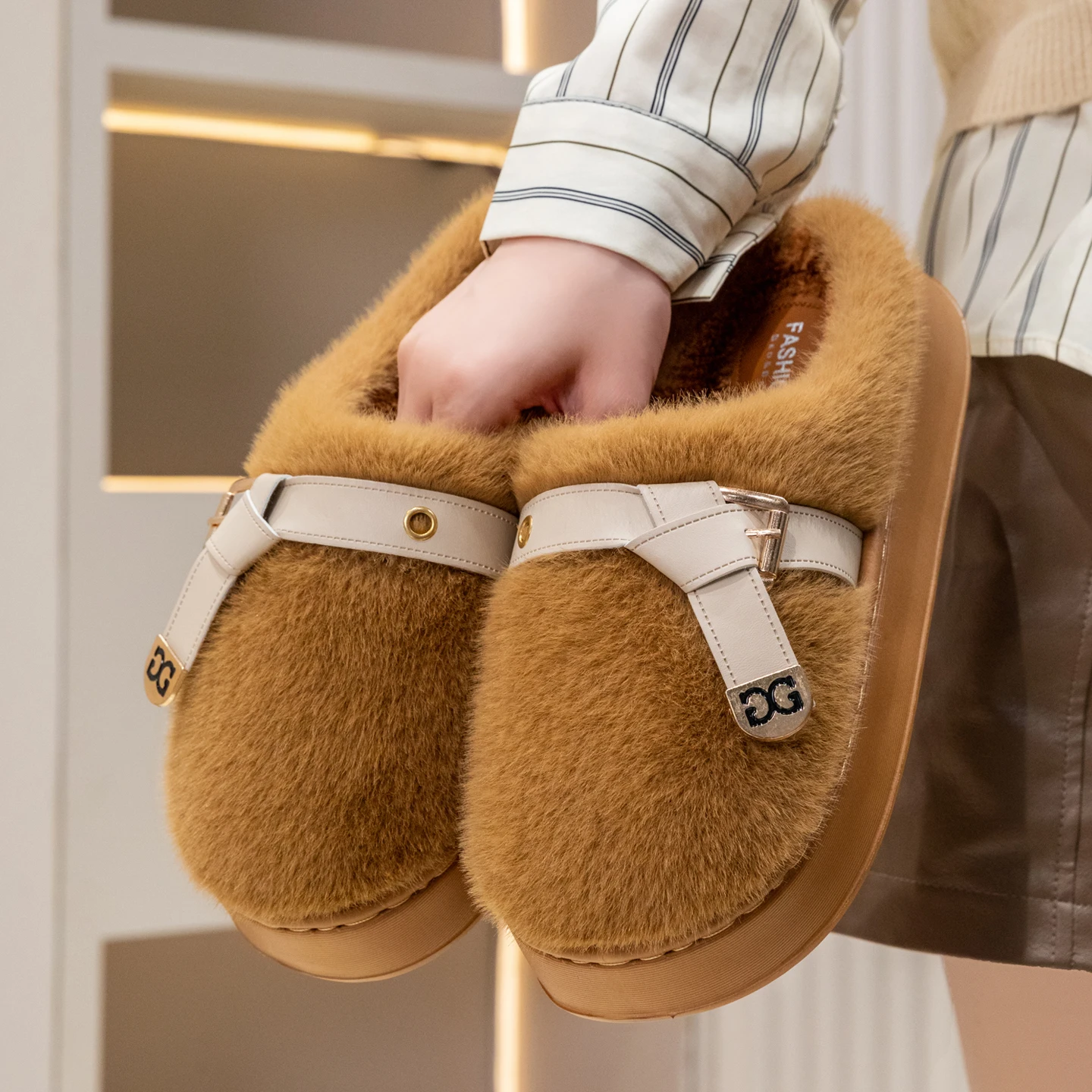 Women's Plush Slippers Winter Indoor House Shoes, Non-Slip Soft Sole ...