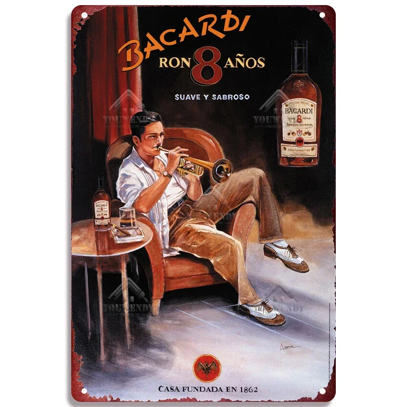 Letrero de metal retro Bacardi, letrero de hojalata, placa de marca de ...