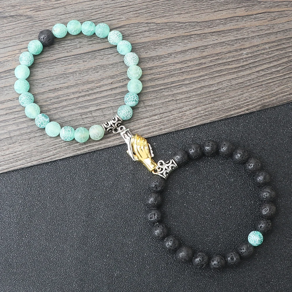 Friendship-Shake-Hand-Magnet-Bracelet-Multicolor-8mm-Beads-Bangles ...