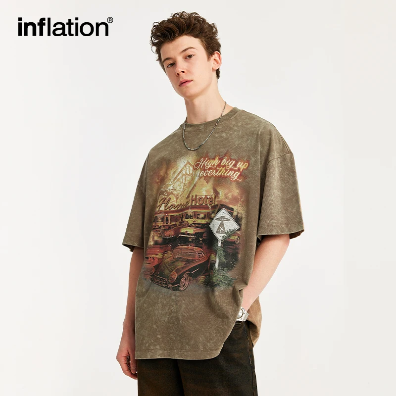 INFLATION Heavyweight Street Style Washed T-shirts Men Oversized ...