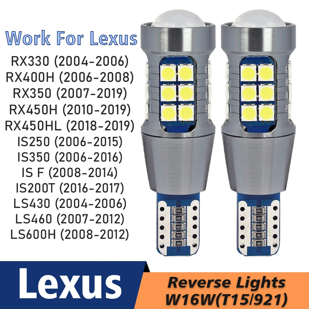 2pcs LED Reverse Light Blub Lamp Canbus W16W T15 For Lexus RX330 RX400H ...