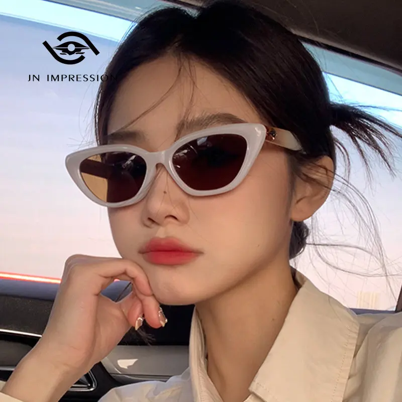 JN IMPRESSION New Fashion Retro Small Oval Frame Macaron Pattern Tendy Sunglasses Women Men Vintage