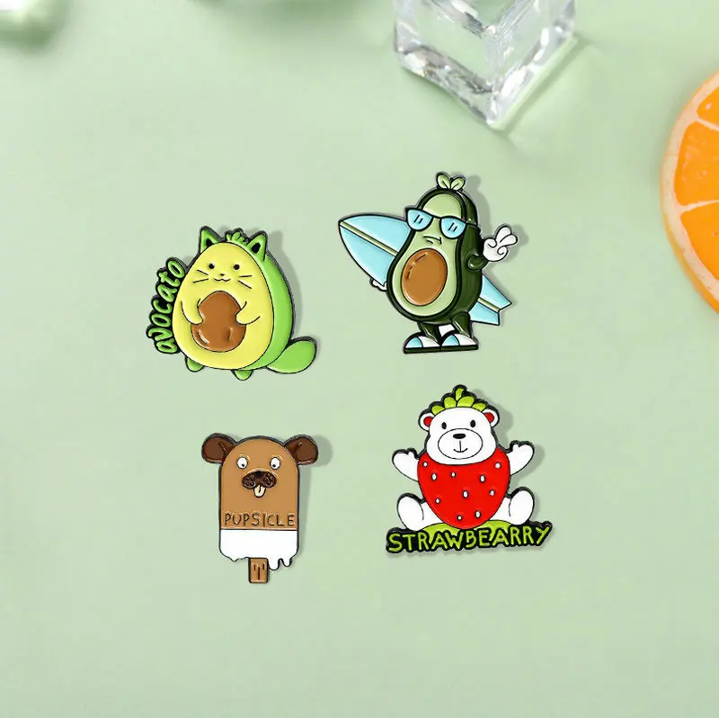 Fruit-Enamel-Pin-Custom-Dog-popsicle-Avocado-Cat-Bearberry-Brooches-Bag ...