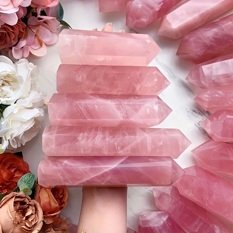 Rose-Quartz-Natural-Healing-Crystal-Tower-Pink-Crystal-Pillar-6-Sided ...