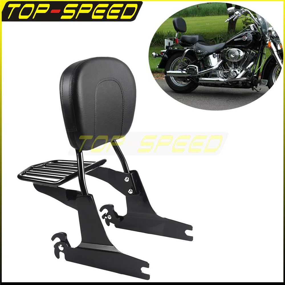 Motorcycle-Detachable-Chrome-Sissy-Bar-Luggage-Rack-Backrest-For-Harley ...